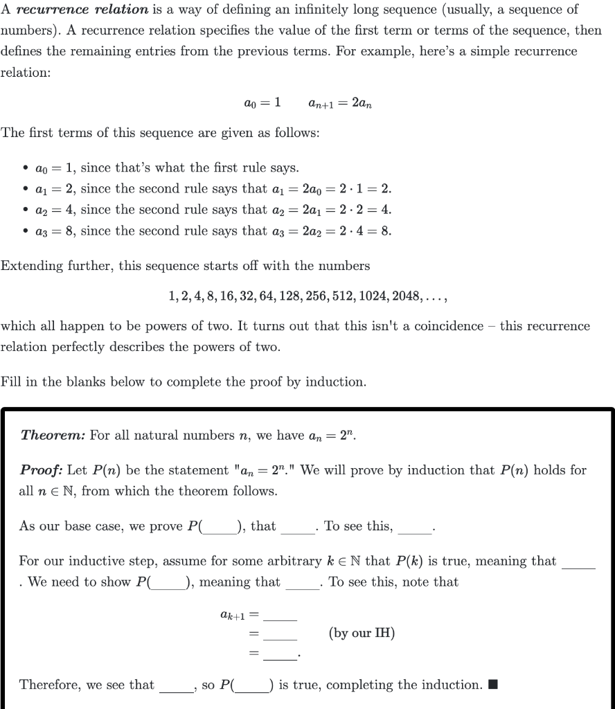 Solved A recurrence relation is a way of defining an | Chegg.com