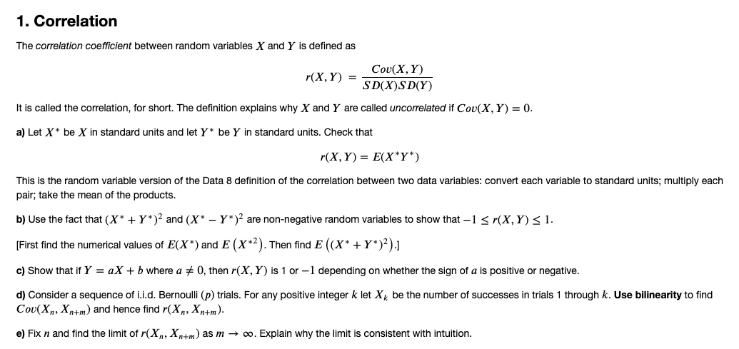 Solved 1. Correlation The correlation coefficient between | Chegg.com