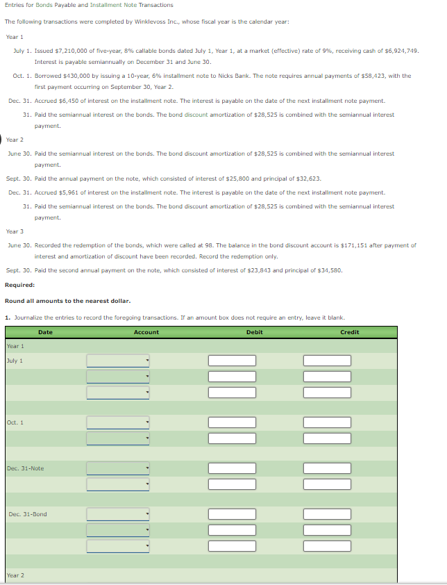 Solved Entries for Bonds Payable and Installment Note | Chegg.com