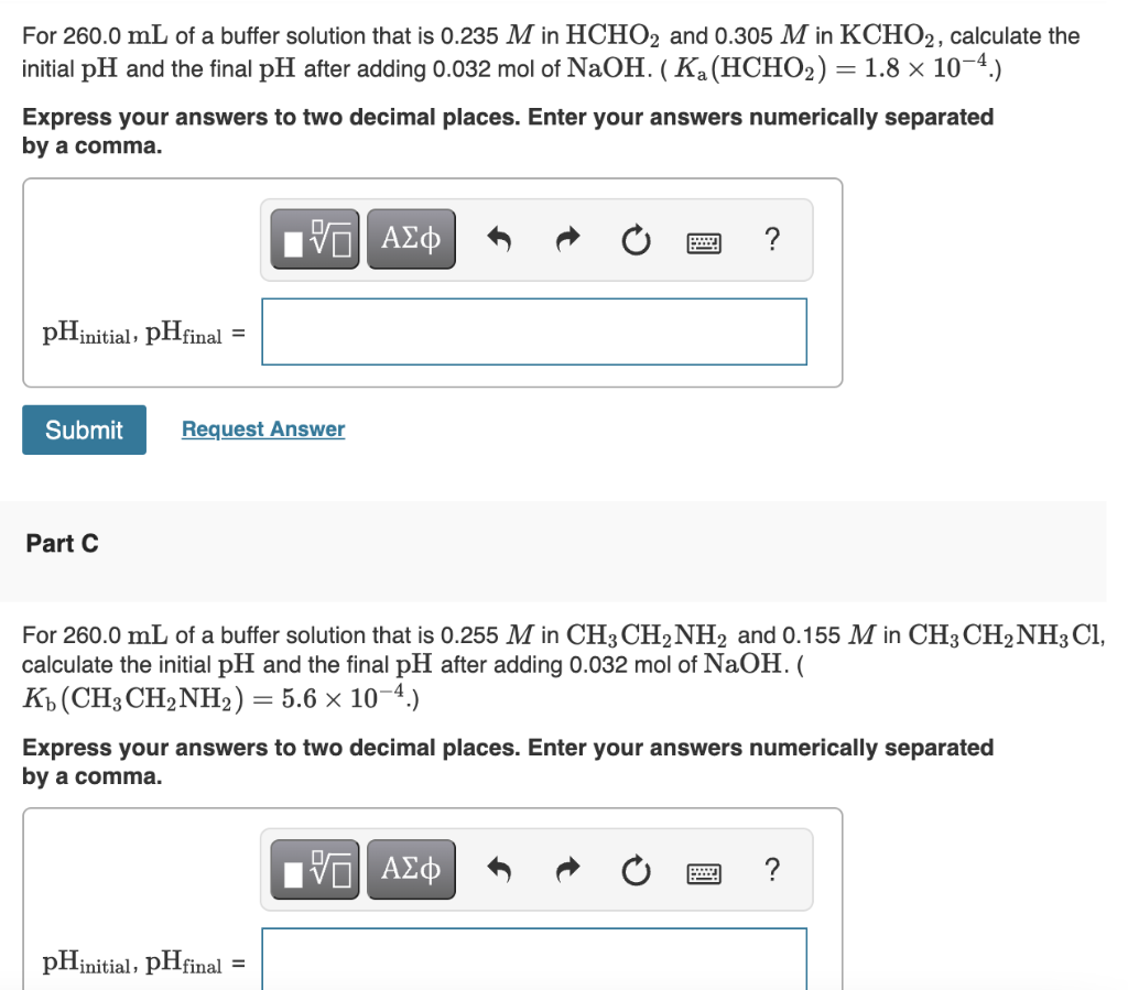 Solved For 260.0 mL of a buffer solution that is 0.235M in | Chegg.com