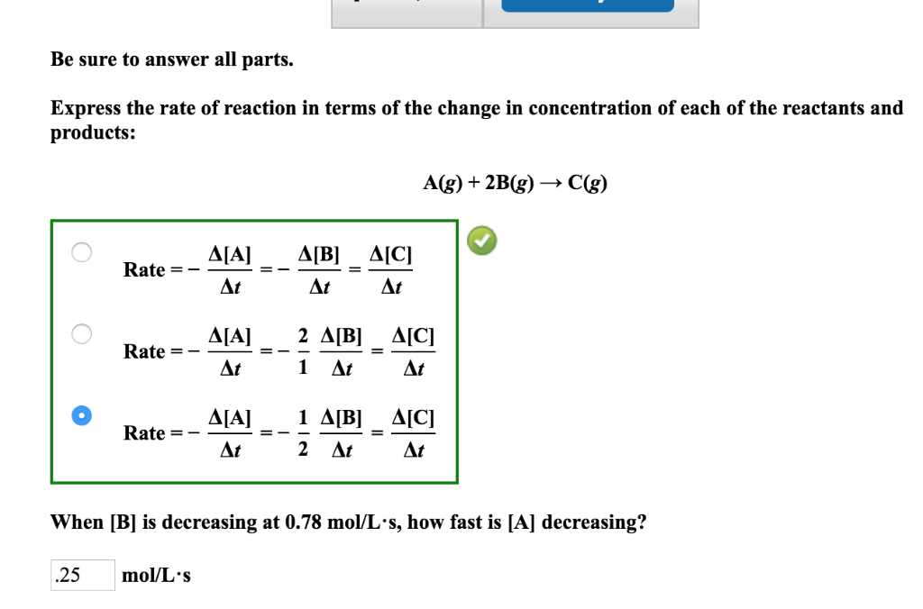 Solved Be sure to answer all parts. Express the rate of | Chegg.com