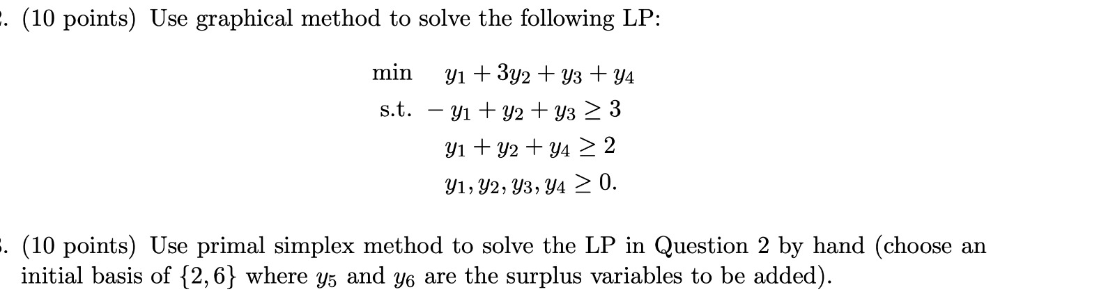 Solved min,y1+3y2+y3+y4 | Chegg.com