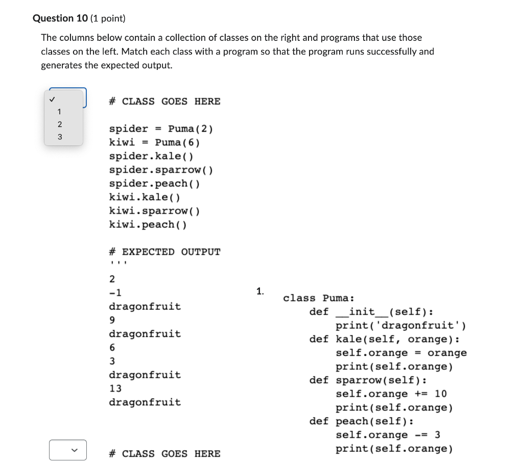 Solved Question 10 (1 point) The columns below contain a | Chegg.com
