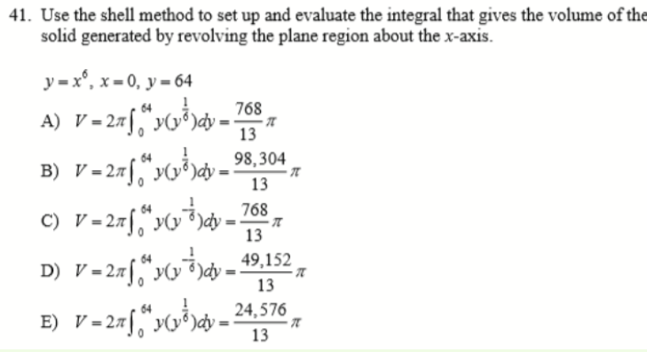 Solved 41. Use the shell method to set up and evaluate the | Chegg.com
