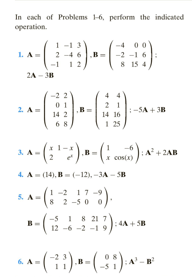 Solved In each of Problems 1-6, perform the indicated | Chegg.com