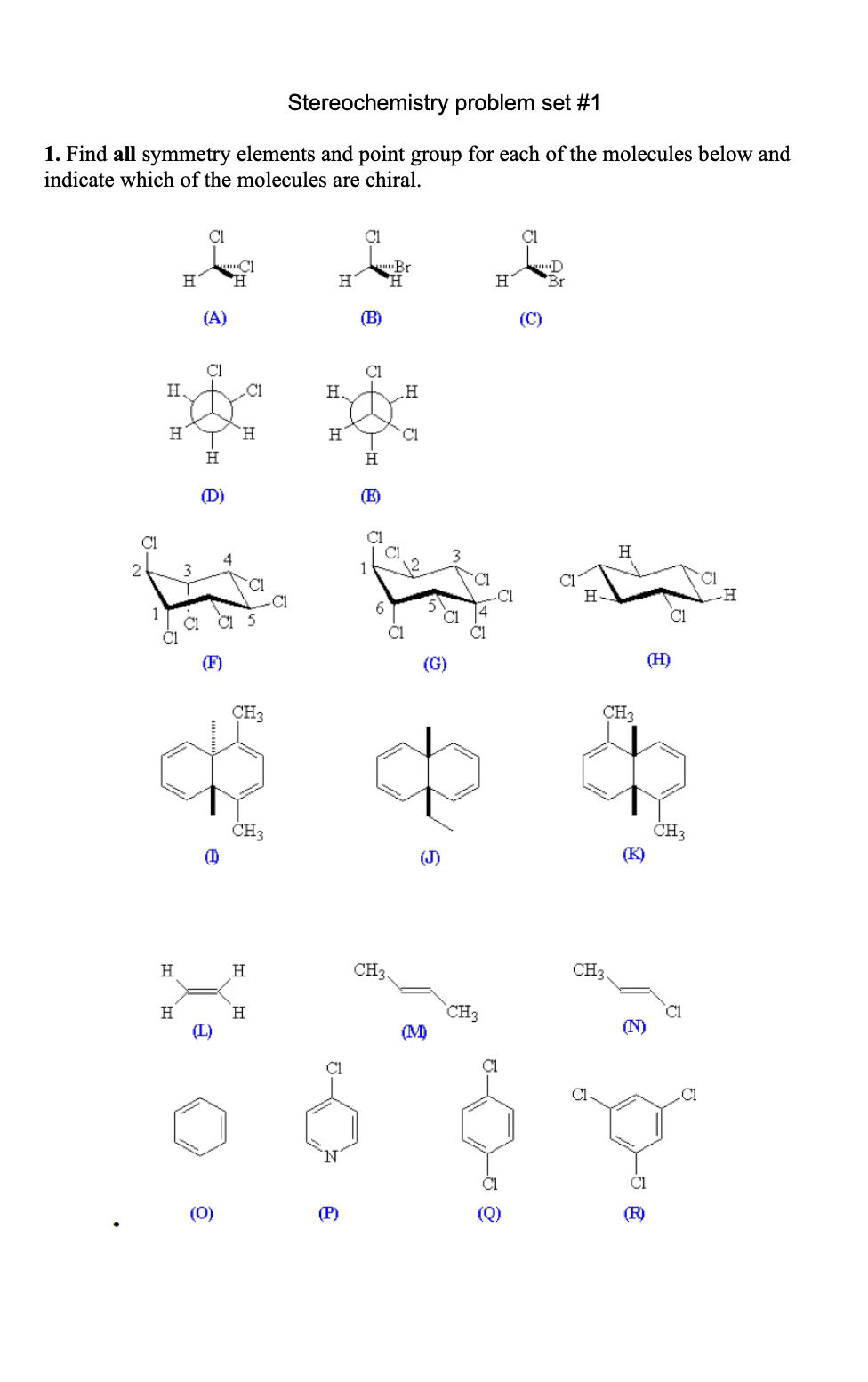 Solved Stereochemistry problem set #1Find all symmetry | Chegg.com