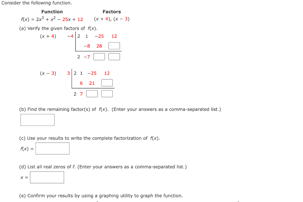 Solved Consider the following function. Function Factors | Chegg.com