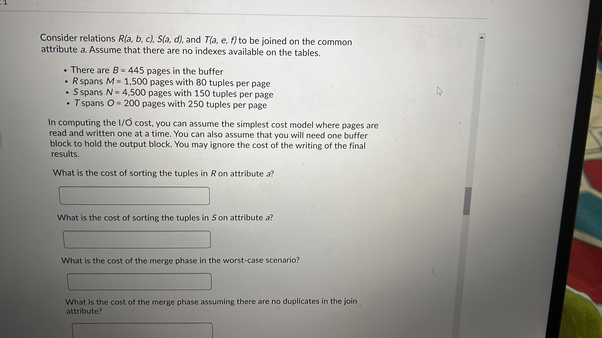 Solved Consider relations R(a,b,c),S(a,d), and T(a,e,f) to | Chegg.com
