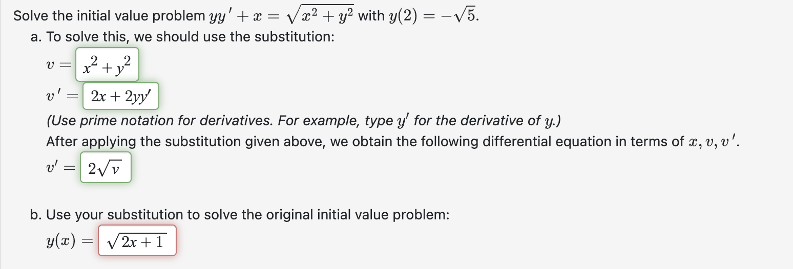 Solved Solve the initial value problem yy′+x=x2+y2 with | Chegg.com