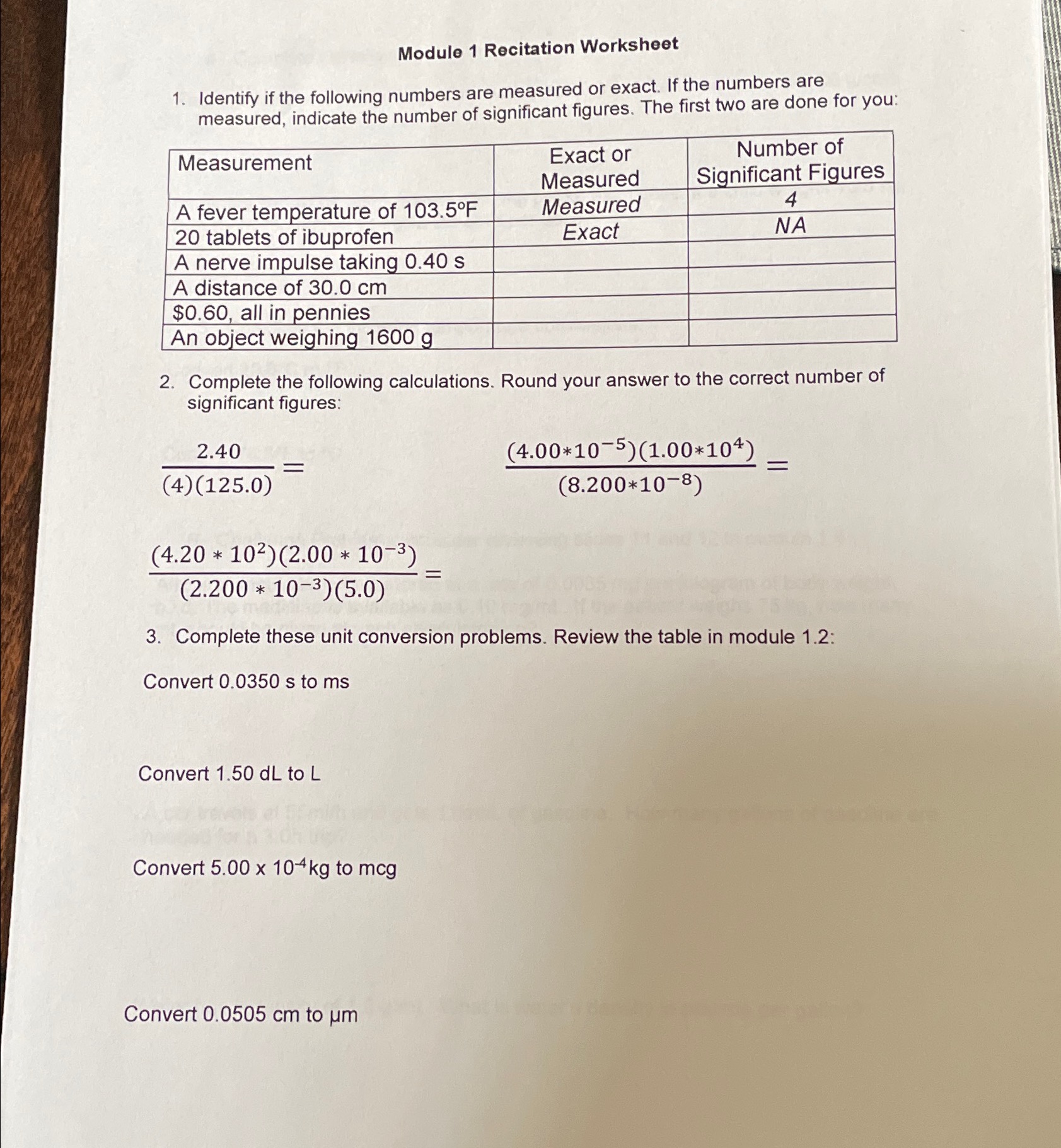 Solved Module 1 ﻿Recitation WorksheetIdentify if the | Chegg.com