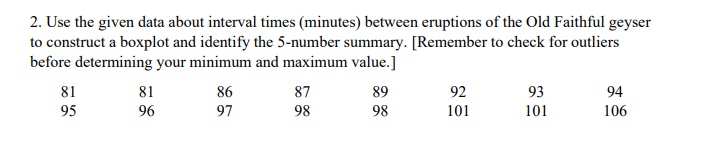 Solved 2. Use the given data about interval times (minutes) | Chegg.com