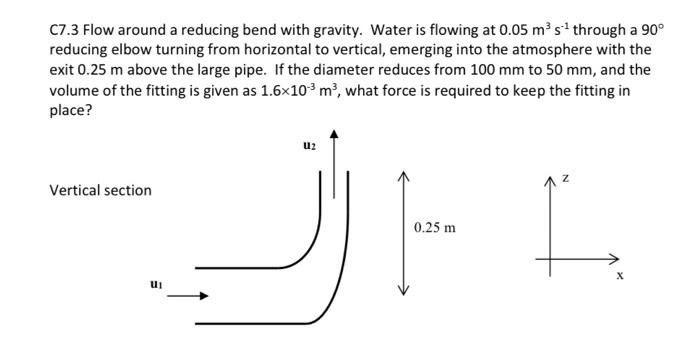Solved 07.3 Flow around a reducing bend with gravity. Water | Chegg.com