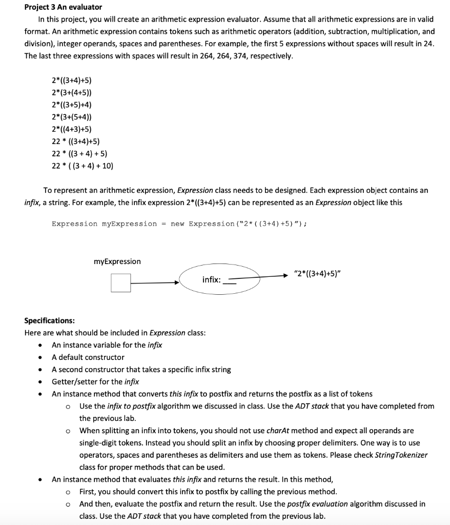 Project 3 An evaluator In this project, you will | Chegg.com