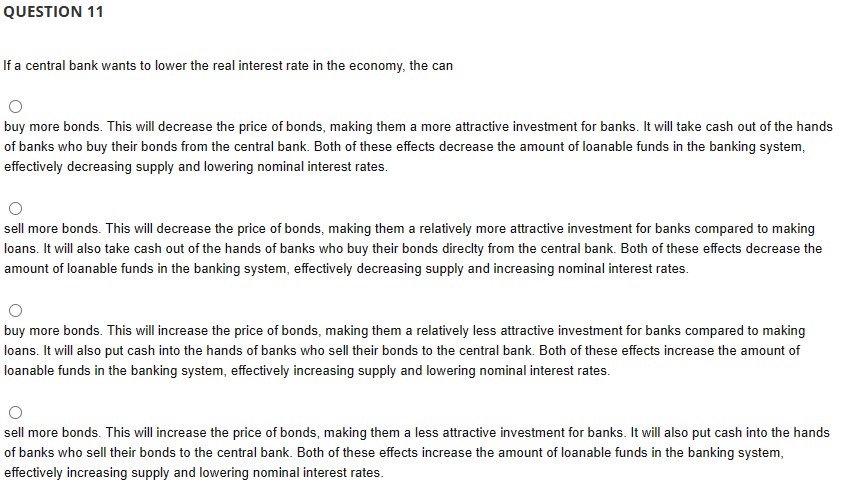 Solved If a central bank wants to lower the real interest | Chegg.com