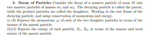 Solved 2. Decay of Particles Consider the decay of a massive | Chegg.com