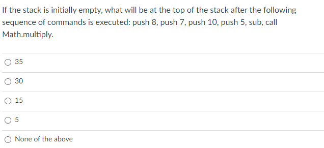 Solved If the stack is initially empty, what will be at the | Chegg.com