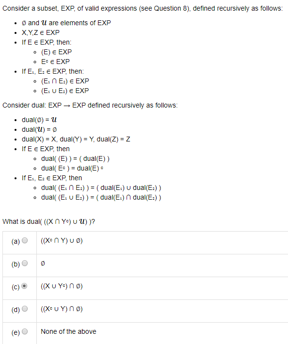 Solved Consider a subset, EXP, of valid expressions (see | Chegg.com