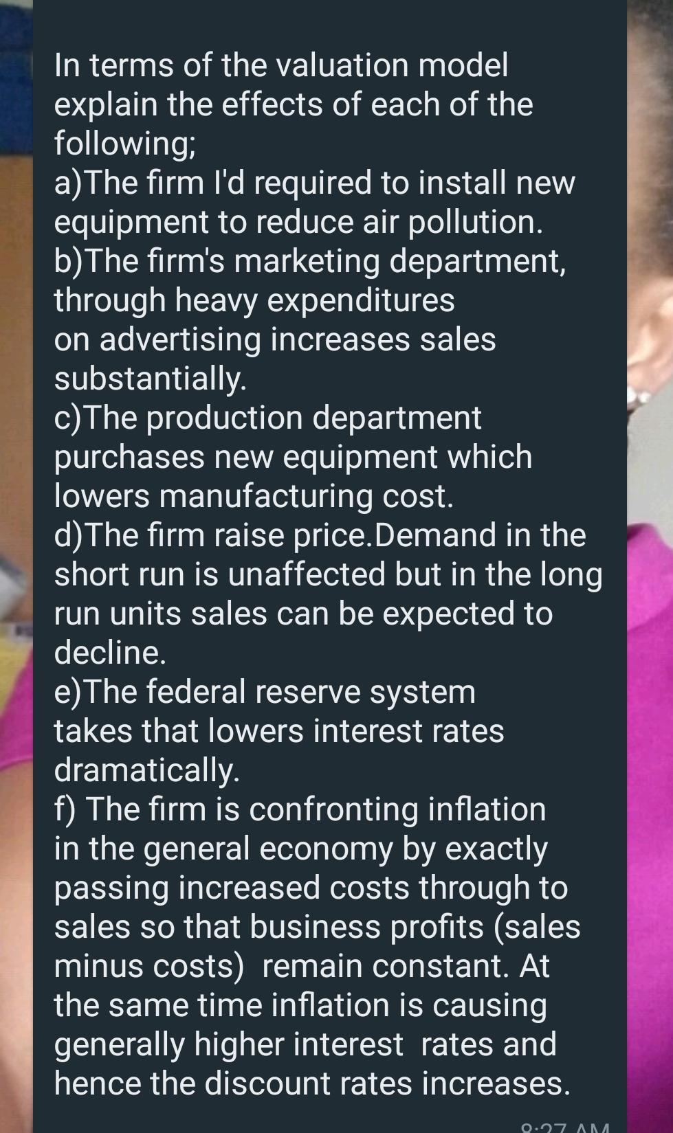 Solved In terms of the valuation model explain the effects | Chegg.com