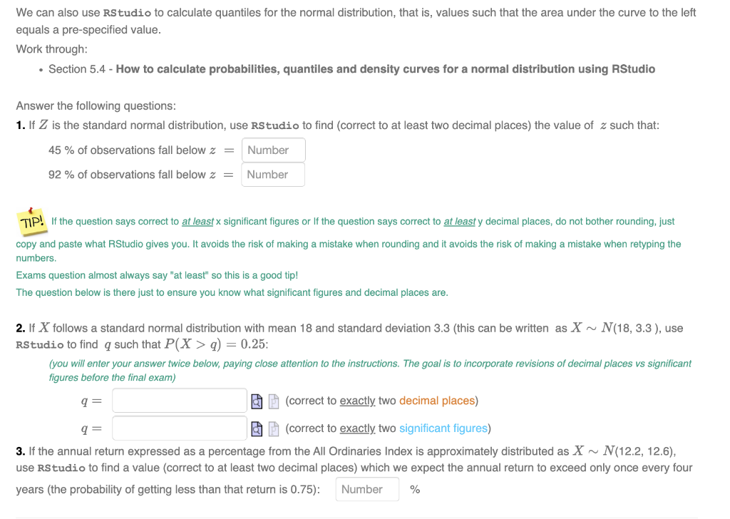 Solved We can also use Rstudio to calculate quantiles for | Chegg.com