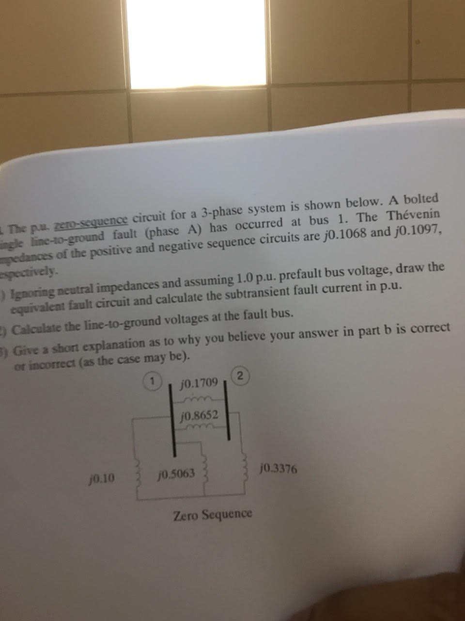 Solved The pu zero-sequence circuit for a 3-phase system is | Chegg.com