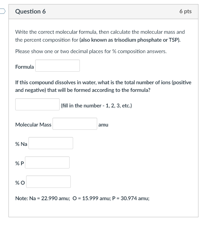 Solved Question 6 6pts Write the correct molecular formula, | Chegg.com