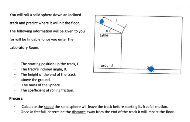 Solved You will roll a solid sphere down an inclinedtrack | Chegg.com