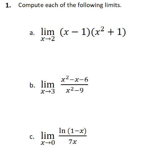 Solved 1. Compute each of the following limits. a. lim (x - | Chegg.com