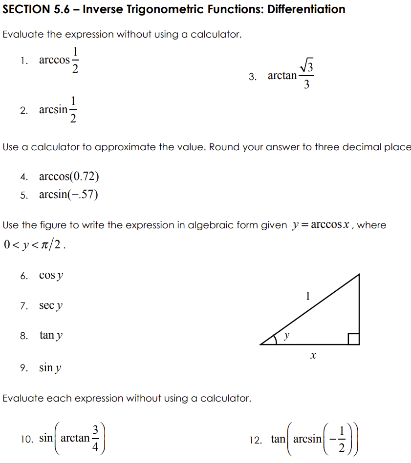 Solved SECTION 5.6 - Inverse Trigonometric Functions: | Chegg.com