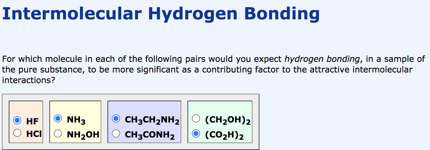 Solved Intermolecular Hydrogen Bonding For which molecule in | Chegg.com