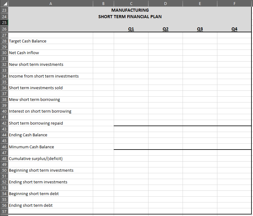 Need help with creating excel for short term | Chegg.com