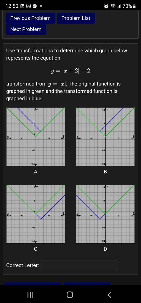 Solved Use transformations to determine which graph below | Chegg.com