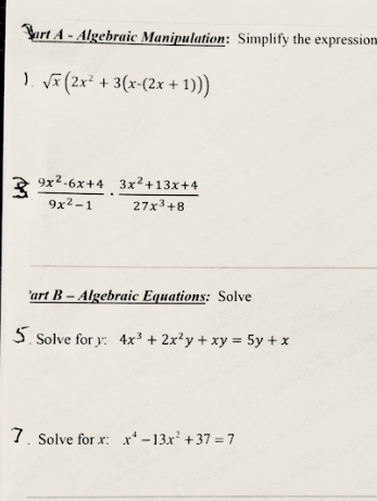 Solved Part A - Algebraic Manipulation: Simplify the | Chegg.com