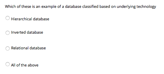 Solved Which of these is an example of a database classified | Chegg.com