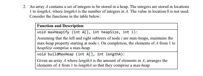 Solved 2. An array A contains a set of integers to be stored | Chegg.com