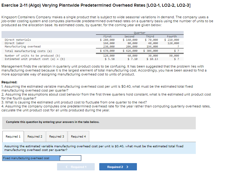 Solved Exerclse 2-11 (Algo) Varylng Plantwlde PredetermIned | Chegg.com