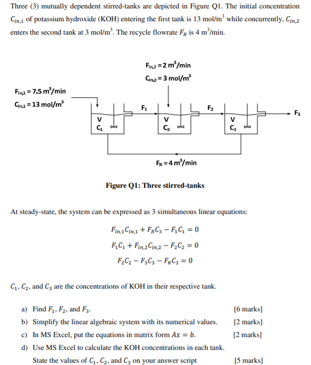 Solved Three (3) mutually dependent stirred-tanks are | Chegg.com