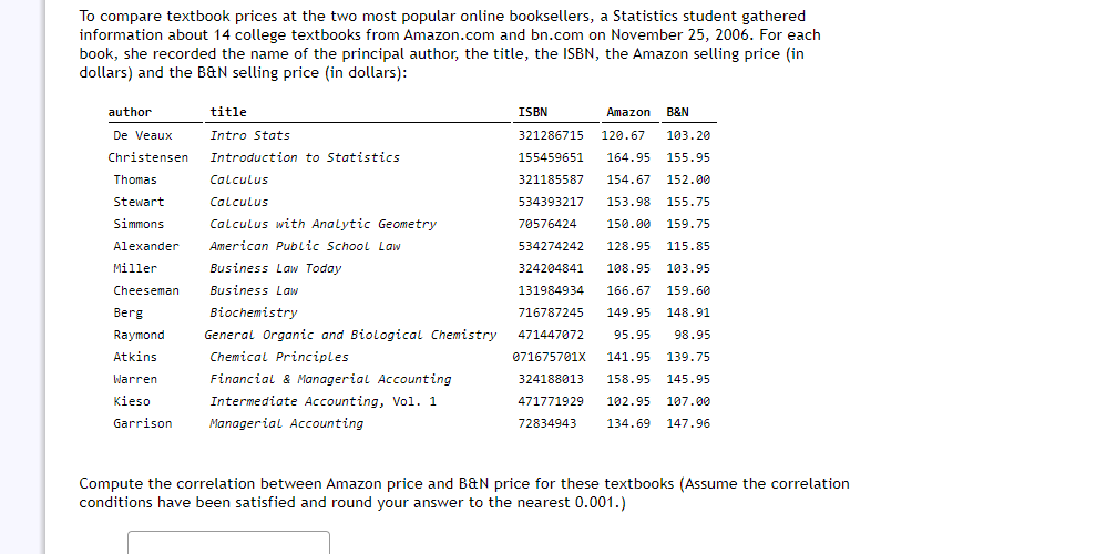 Solved To compare textbook prices at the two most popular | Chegg.com
