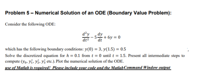 Problem 5 Numerical Solution Of An Ode Boundary