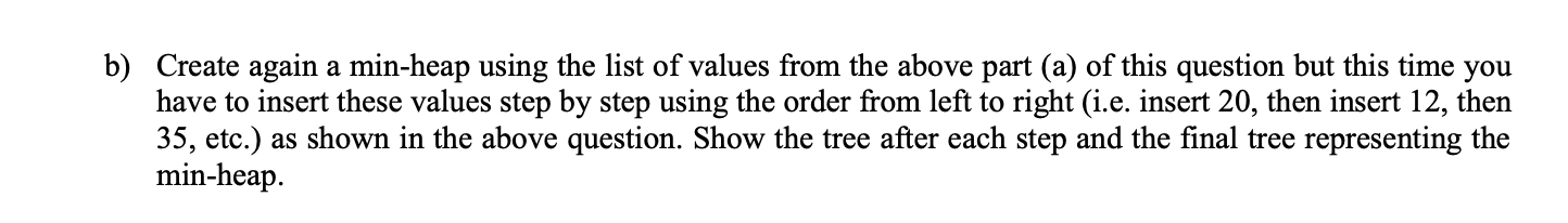 Solved Question 4 a) Draw the min-heap that results from the | Chegg.com
