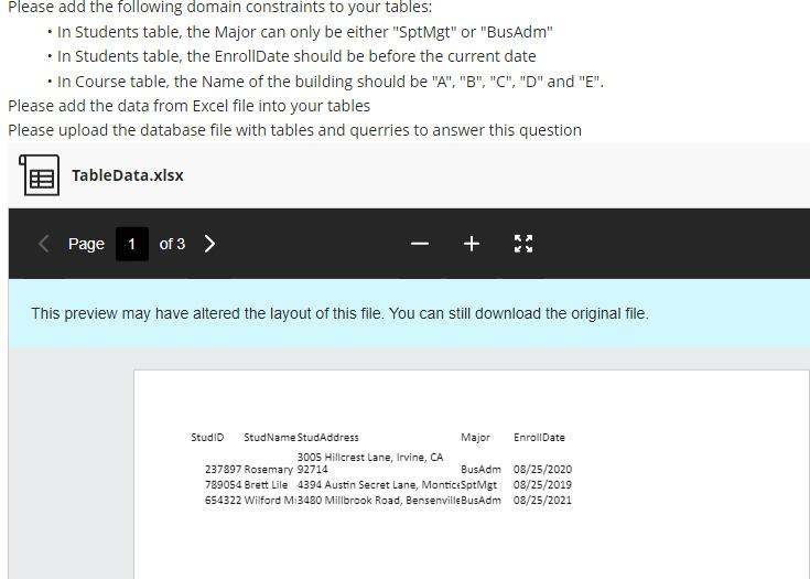 Solved Please create a database for Course and Students. For | Chegg.com