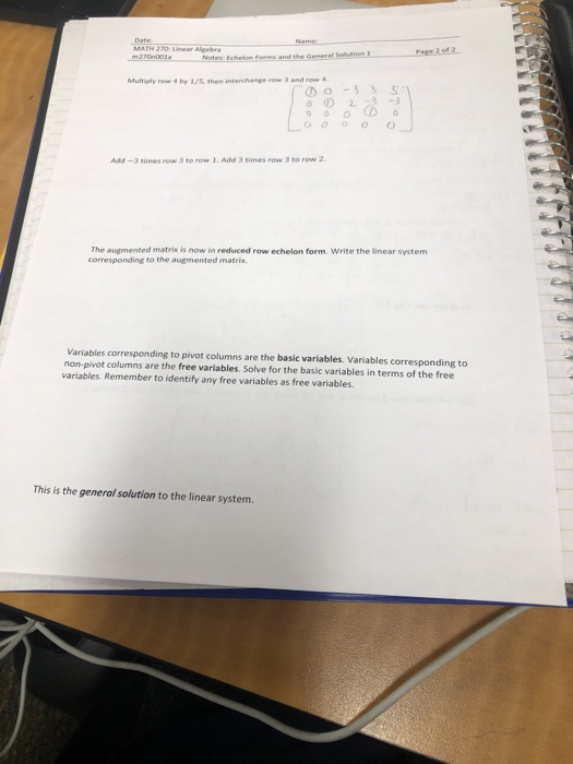Solved Namea Date MATH 270 Linear Algebra Page 2 of 21 | Chegg.com