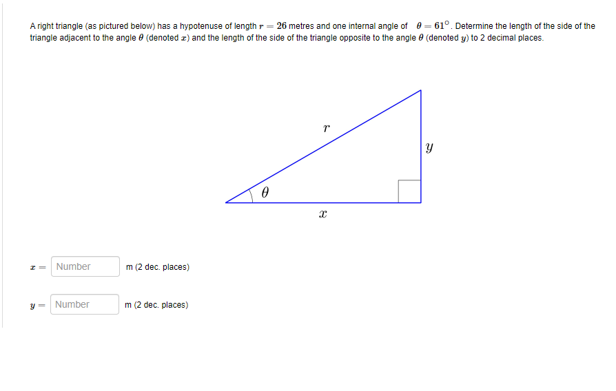 Solved A right triangle (as pictured below) has a hypotenuse | Chegg.com