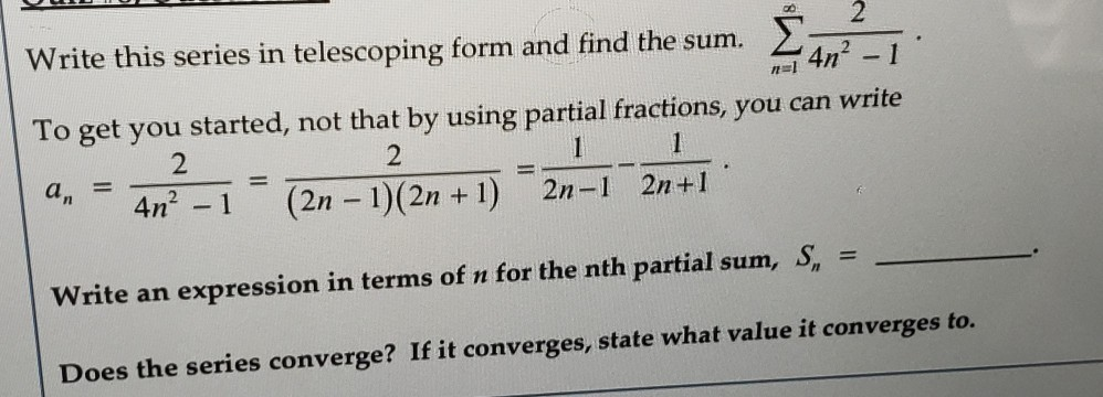 Solved Write this series in telescoping form and find the | Chegg.com