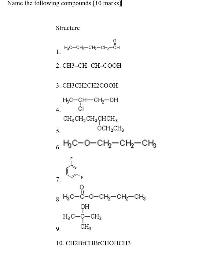Solved Name the following compounds [10 marks] Structure 0 | Chegg.com