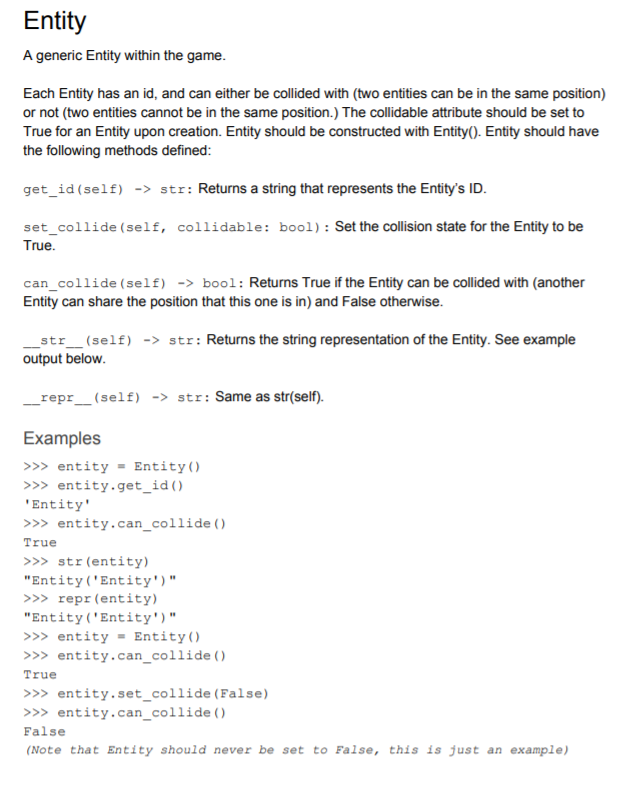 Solved Entity A generic Entity within the game. Each Entity | Chegg.com
