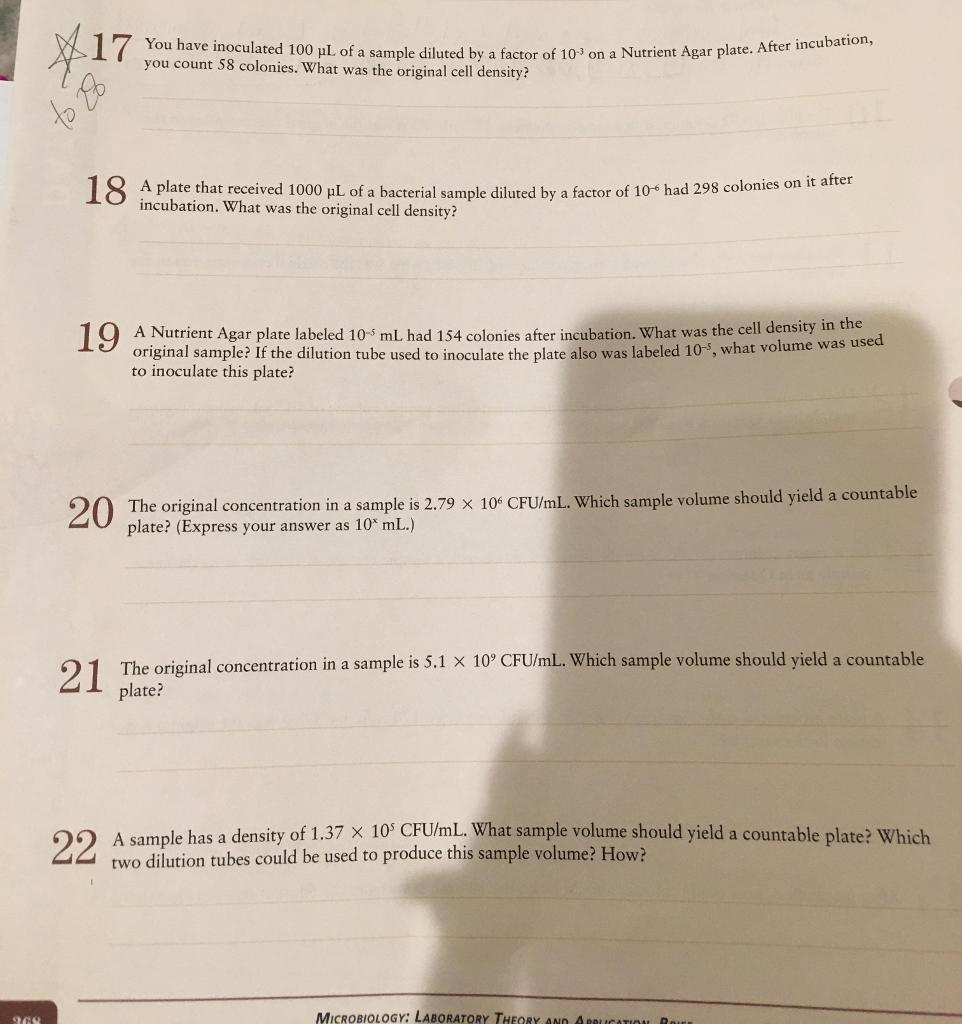 Solved You have inoculated 100 μしof a sample diluted by a | Chegg.com
