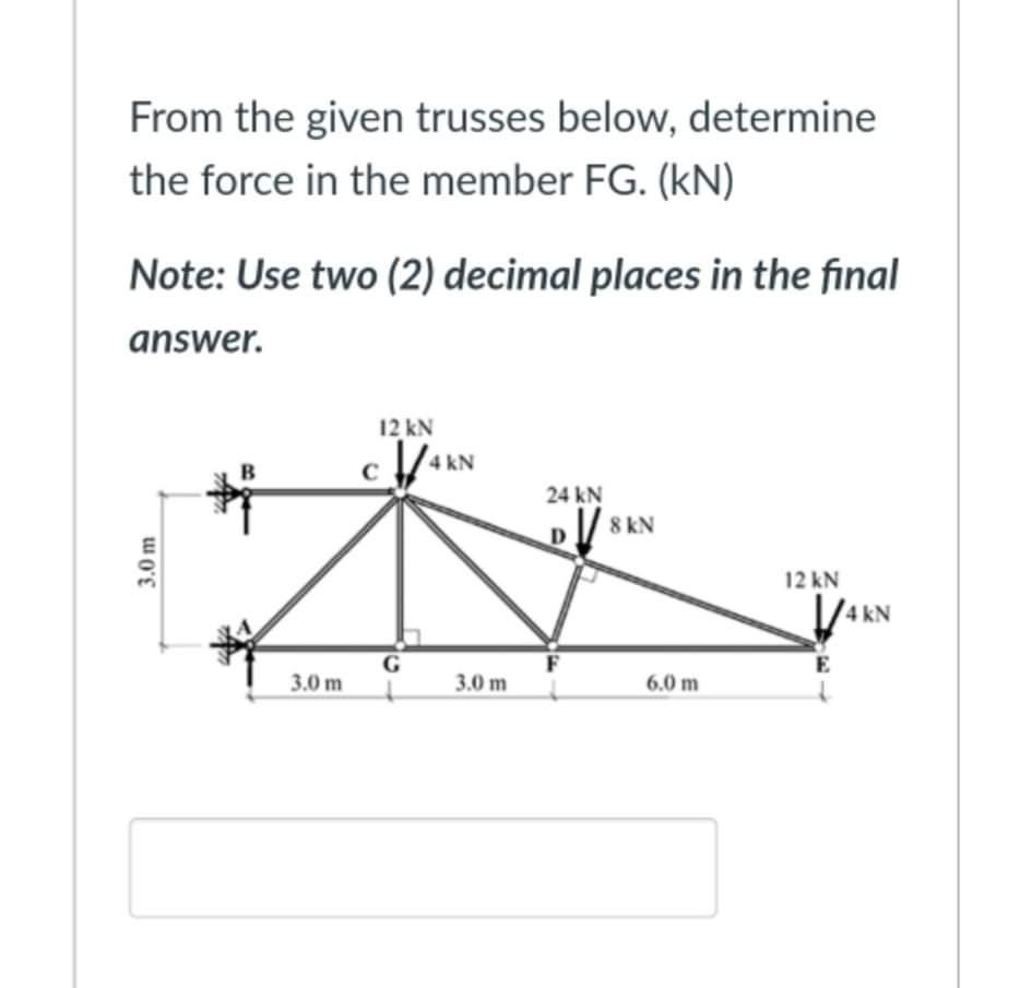 Solved From the given trusses below, determine the force in | Chegg.com