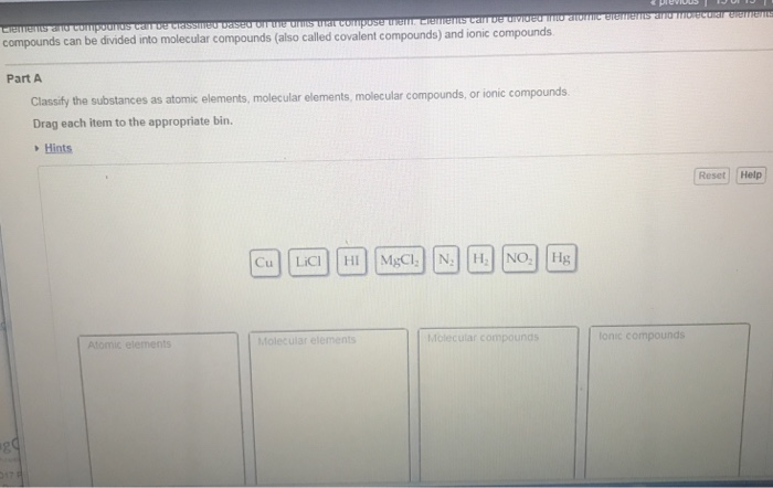 Solved Classify the substance as atomic elements, molecular | Chegg.com