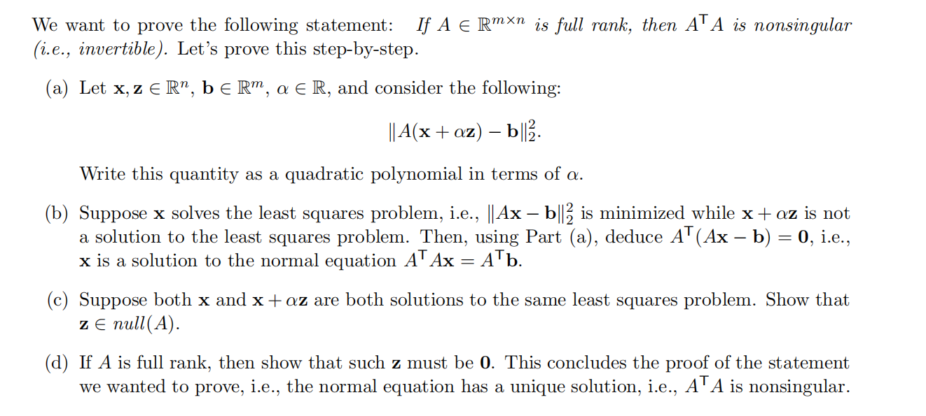 Solved We want to prove the following statement: If A∈Rm×n | Chegg.com
