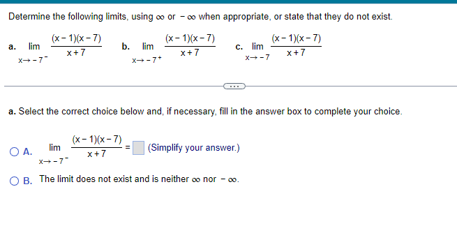 Solved Determine the following limits, using ∞ or −∞ when | Chegg.com